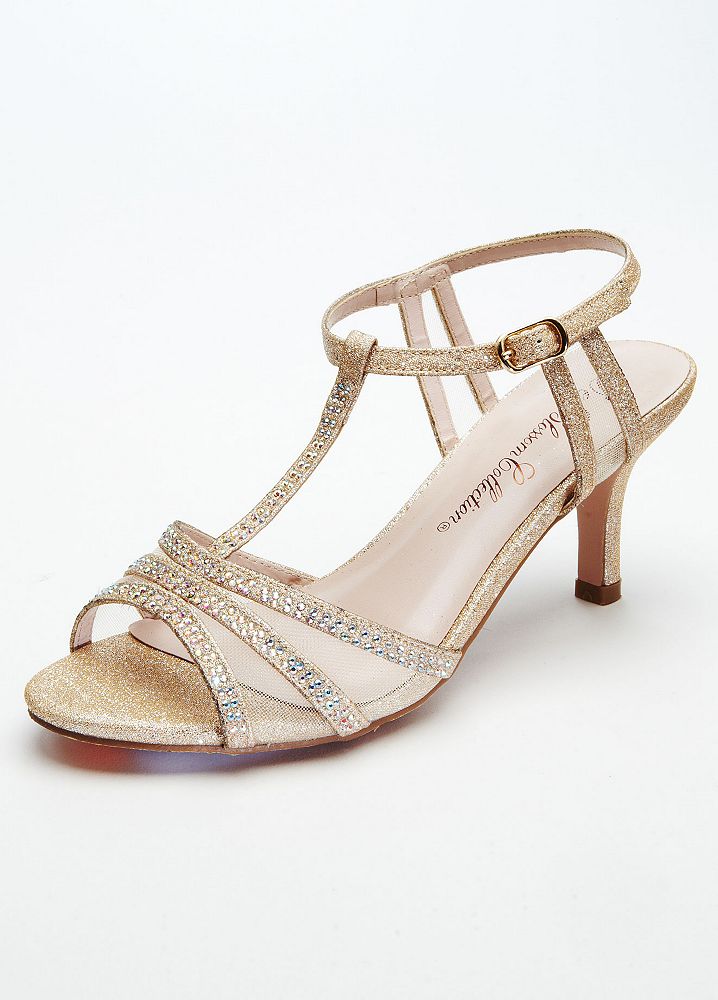 Davids Bridal Wedding And Bridesmaid Shoes Mid Heel T Strap Sandal With Embellish Ebay