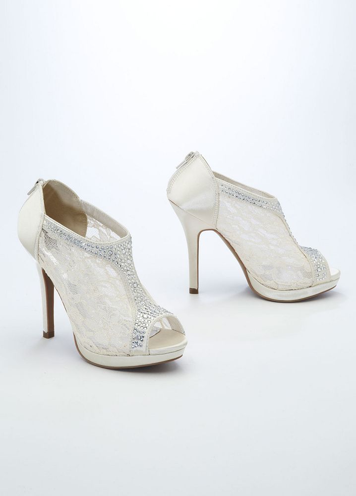 Davids Bridal Wedding And Bridesmaid Shoes Lace High Heel Shootie With