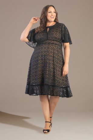 Flutter Sleeve Keyhole Lace Dress with Ruffle | David's Bridal