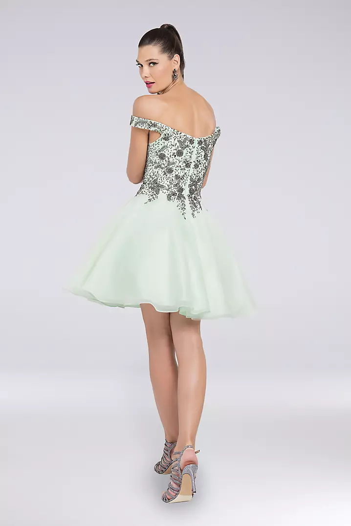 Beaded Off-the-Shoulder Short Fit-and-Flare Dress | David's Beaded Off-the-Shoulder Short Fit-and-Flare Dress | David's