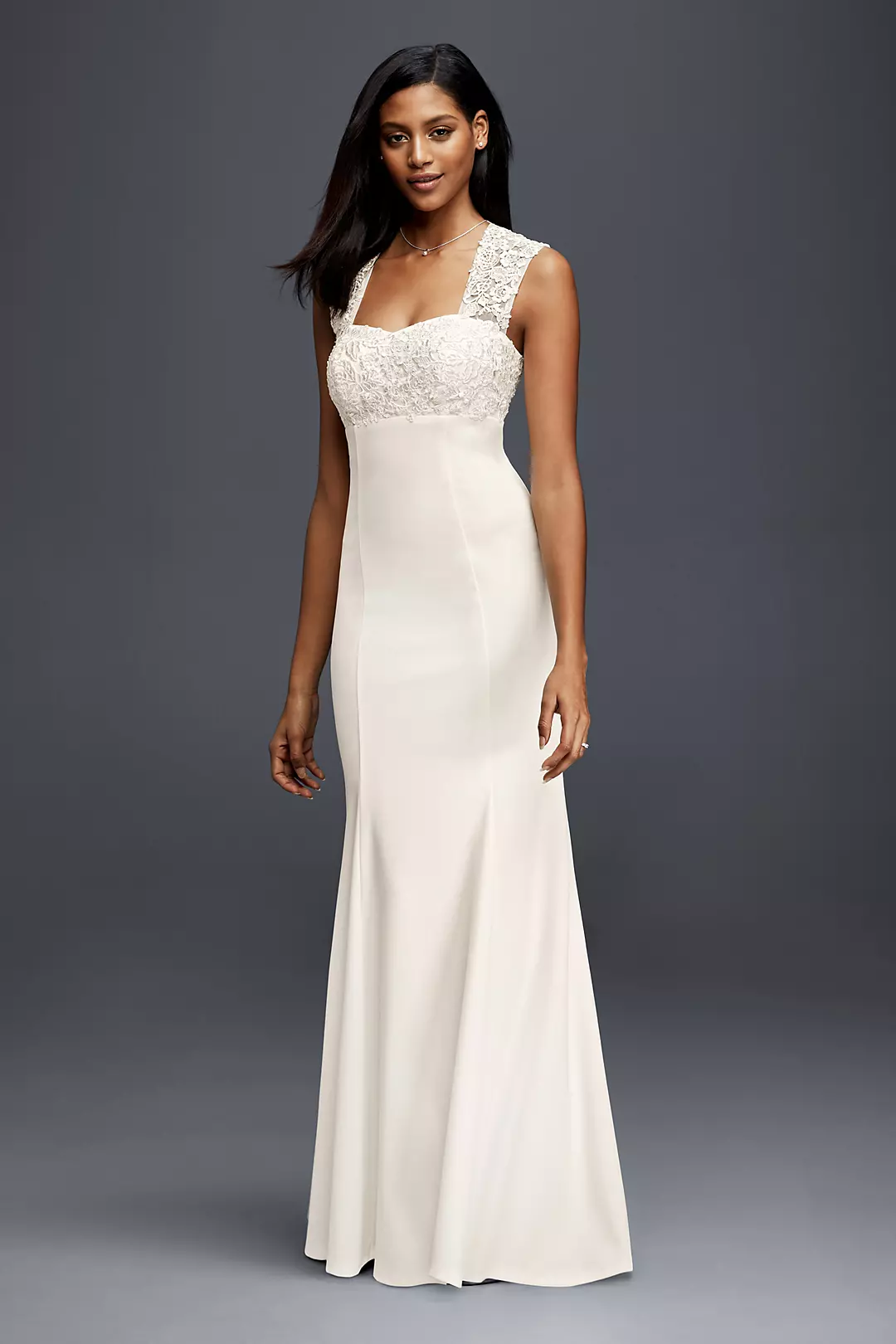 Lace and Crepe Sheath Wedding Dress | David's Bridal Lace and Crepe Sheath Wedding Dress | David's Bridal