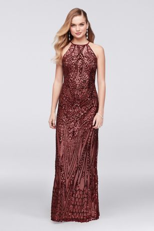 Allover Sequin Crisscross-Back Sheath Gown | David's Bridal