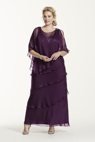 Multi Tiered Long Caplet Chiffon Dress | David's Bridal