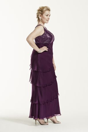 Multi Tiered Long Caplet Chiffon Dress | David's Bridal