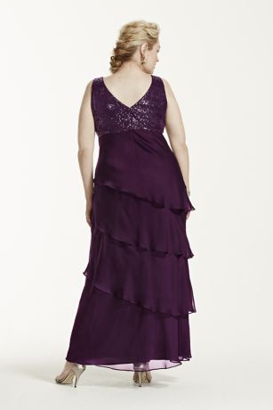 Multi Tiered Long Caplet Chiffon Dress | David's Bridal