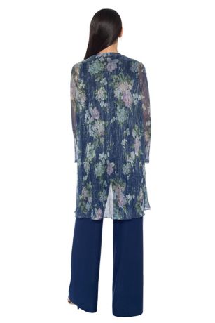 Jersey Pantsuit with Sheer Floral Print Jacket