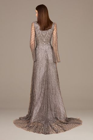 Lara Beaded Flutter Long Sleeve A-Line Dress | David's Bridal