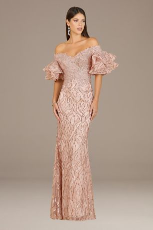 Lara Embroidered Mermaid Gown with Tiered Sleeves | David's Bridal