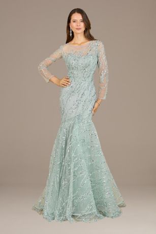 Lara Long Sleeve Embroidered Mermaid Dress | David's Bridal