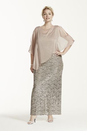 Sleeveless Sequin Dress with Chiffon Caplet | David's Bridal