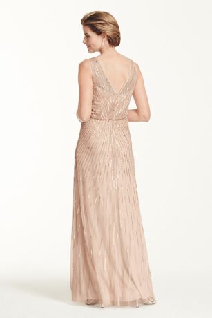 Illusion Tank Beaded Floor Length Blouson Dress | David's Bridal