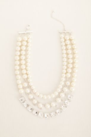 Mixed Media Three Row Necklace | David's Bridal