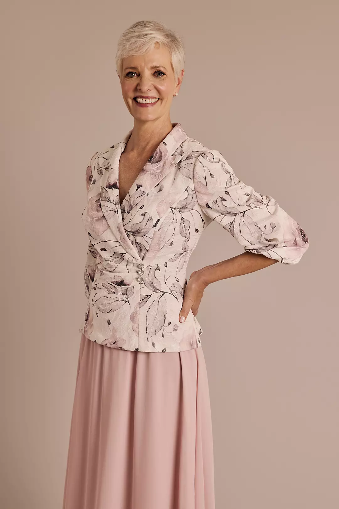 Floral Print Three-Quarter Sleeve Jacket | David's Bridal Floral Print Three-Quarter Sleeve Jacket | David's Bridal
