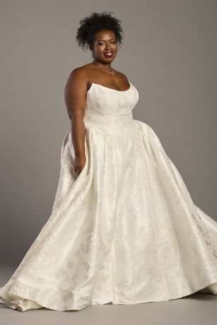 Strapless Basque Waist Jacquard Ball Gown