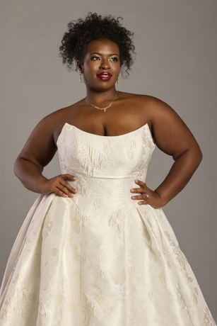 Strapless Basque Waist Jacquard Ball Gown