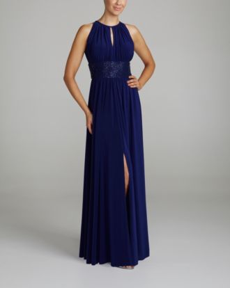 Jersey Keyhole Dress with Beaded Waist and Slit | David's Bridal