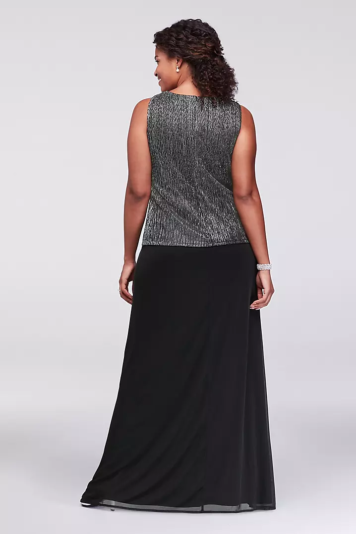 Textured Metallic Plus Size Dress with Jacket | David's Bridal Textured Metallic Plus Size Dress with Jacket | David's Bridal