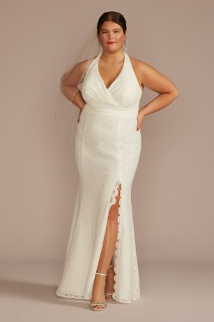 Allover Lace Halter Neck Sheath Wedding Dress | David's Bridal