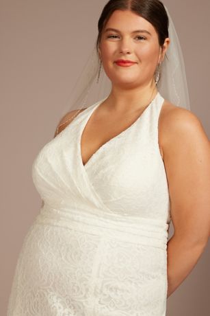 Allover Lace Halter Neck Sheath Wedding Dress | David's Bridal