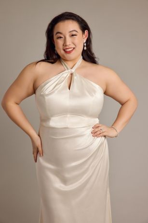 Luxe Charmeuse Keyhole Halter Sheath Wedding Dress | David's Bridal