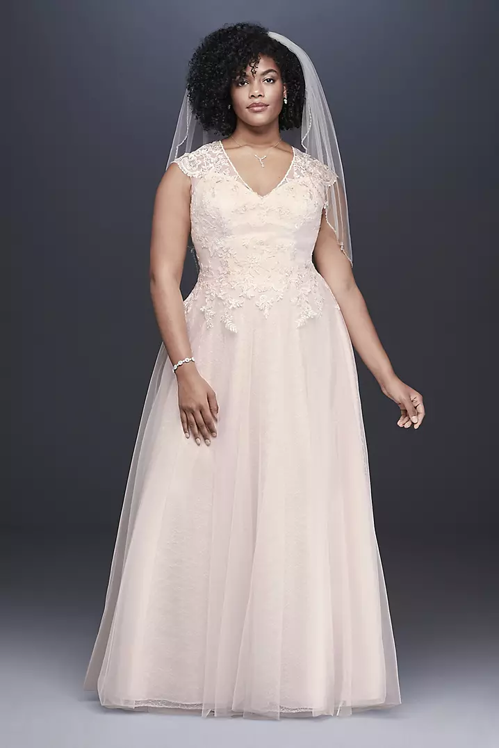 As-Is Tulle-Over-Lace Plus Size Wedding Dress | David's Bridal As-Is Tulle-Over-Lace Plus Size Wedding Dress | David's Bridal