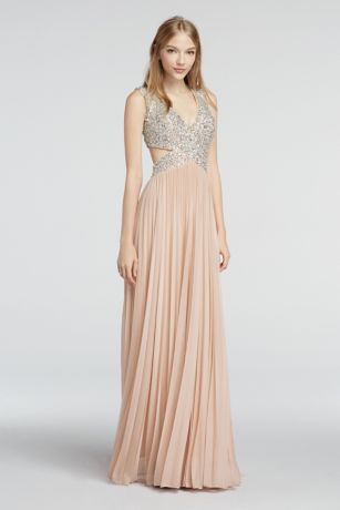 Cap Sleeve Chiffon Prom Dress with Beaded Cutouts | David's Bridal