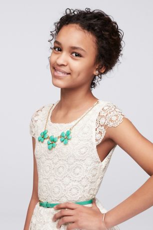 Cap Sleeve Lace Dress with Necklace and Belt | David's Bridal