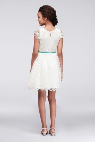 Cap Sleeve Lace Dress with Necklace and Belt | David's Bridal