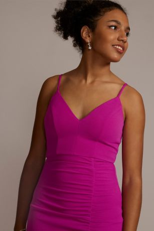 Crepe Spaghetti Strap Gown with Ruching | David's Bridal