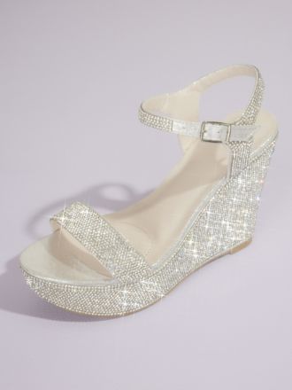 Allover Crystal Embellished Platform Wedges | David's Bridal