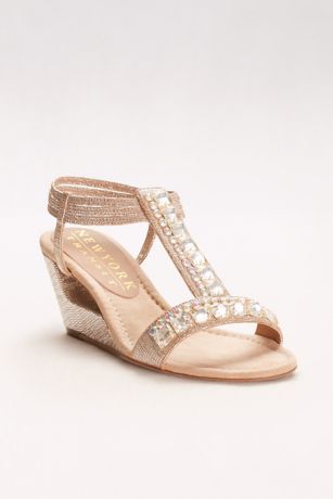 Double Crystal T-Strap Wedges | David's Bridal