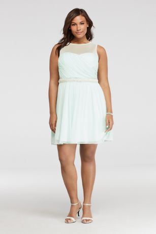 Sleeveless Illusion Chiffon Dress with Pearl Waist | David's Bridal