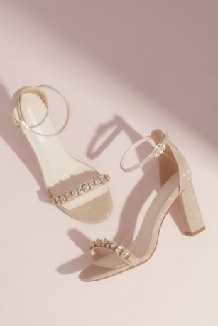 Crystal-Studded Metallic Block Heels | David's Bridal