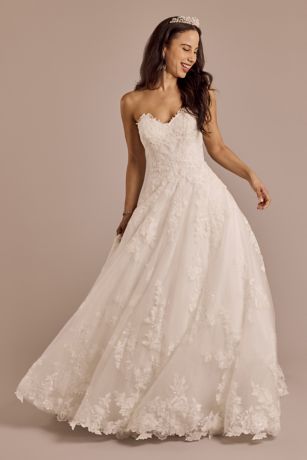 Lace Applique Gown with Removable Billow Sleeves | David's Bridal