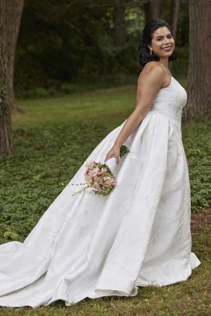 Strapless Basque Waist Jacquard Ball Gown