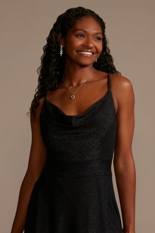 Metallic Cowl Neck Dress with Lace-Up Back | David's Bridal