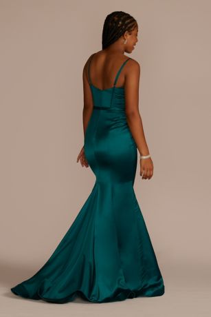 Spaghetti Strap Stretch Satin Corset Mermaid Dress | David's Bridal