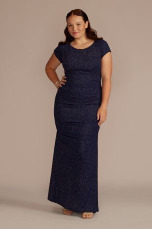 Ruched Glitter Knit Cap Sleeve Sheath | David's Bridal