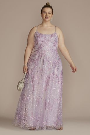 Scoop Neck Sequin Floral Embroidered A-line | David's Bridal