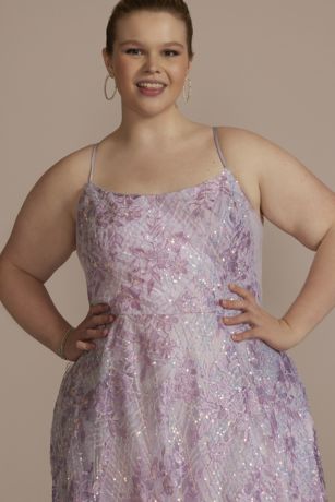 Scoop Neck Sequin Floral Embroidered A-line | David's Bridal