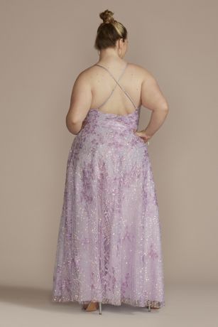 Scoop Neck Sequin Floral Embroidered A-line | David's Bridal
