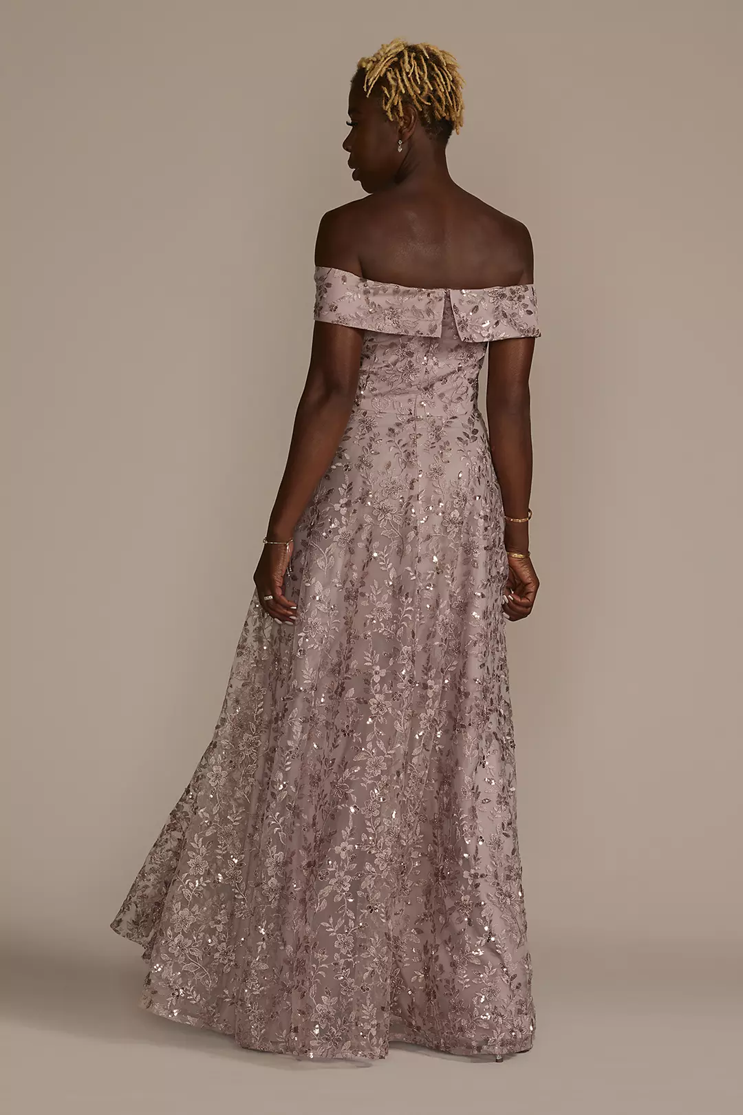 Off-the-Shoulder Embroidered Sparkle A-Line | David's Bridal Off-the-Shoulder Embroidered Sparkle A-Line | David's Bridal