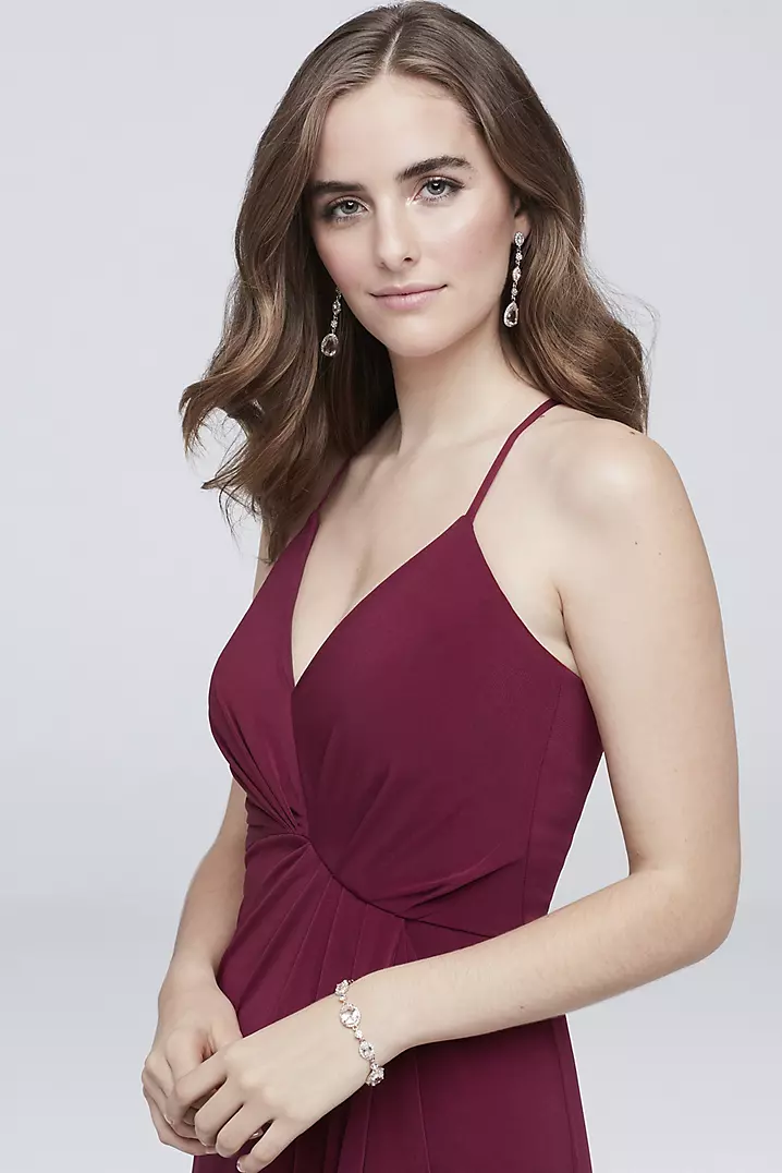 Drapey Jersey V-Neck Sheath with Gathered Waist | David's Bridal Drapey Jersey V-Neck Sheath with Gathered Waist | David's Bridal