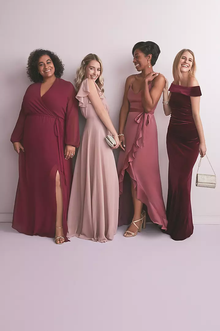 Velvet Off-the-Shoulder Dress | David's Bridal Velvet Off-the-Shoulder Dress | David's Bridal