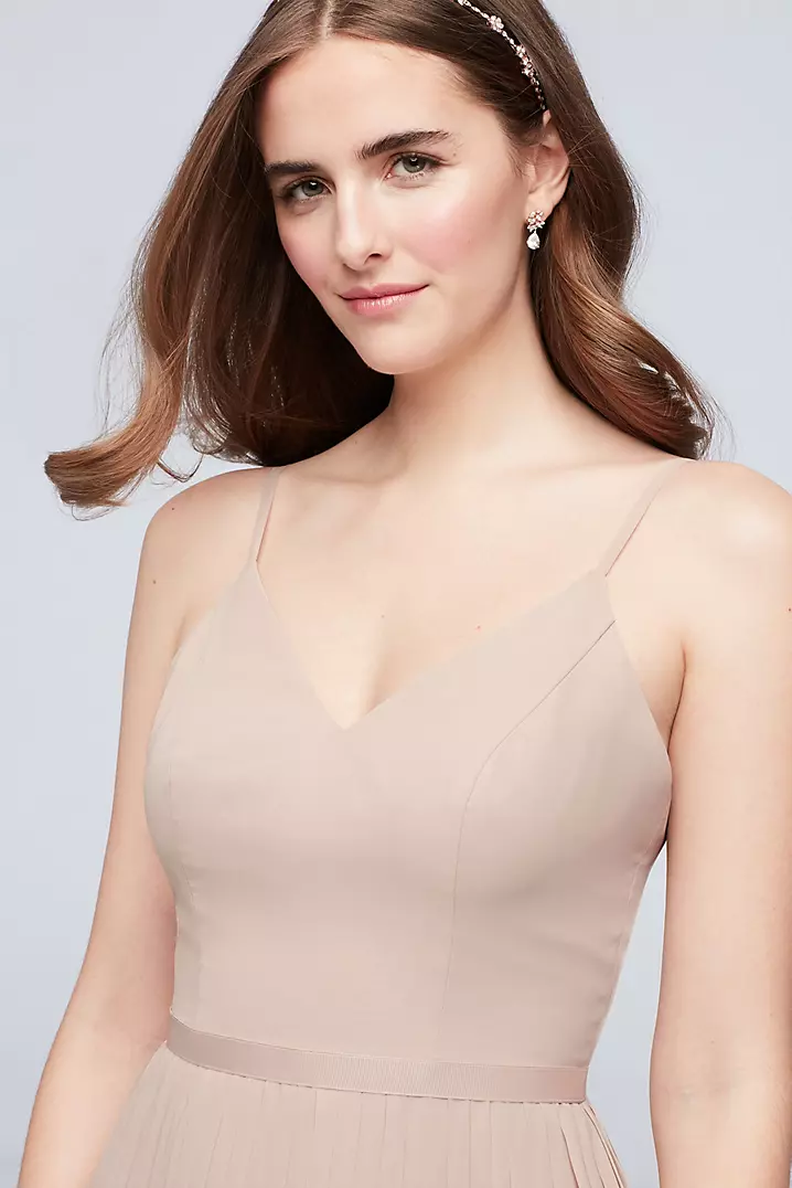Sheer Chiffon Bridesmaid Dress with Pleated Skirt | David's Sheer Chiffon Bridesmaid Dress with Pleated Skirt | David's
