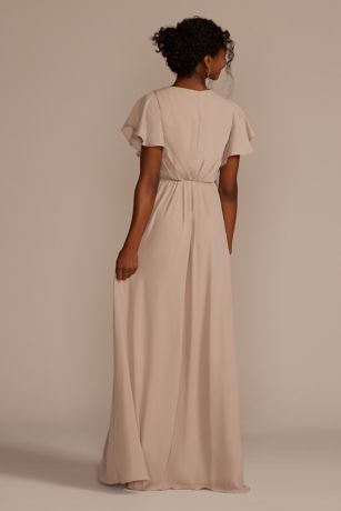 Flutter Sleeve Georgette Wrap Bridesmaid Dress | David's Bridal