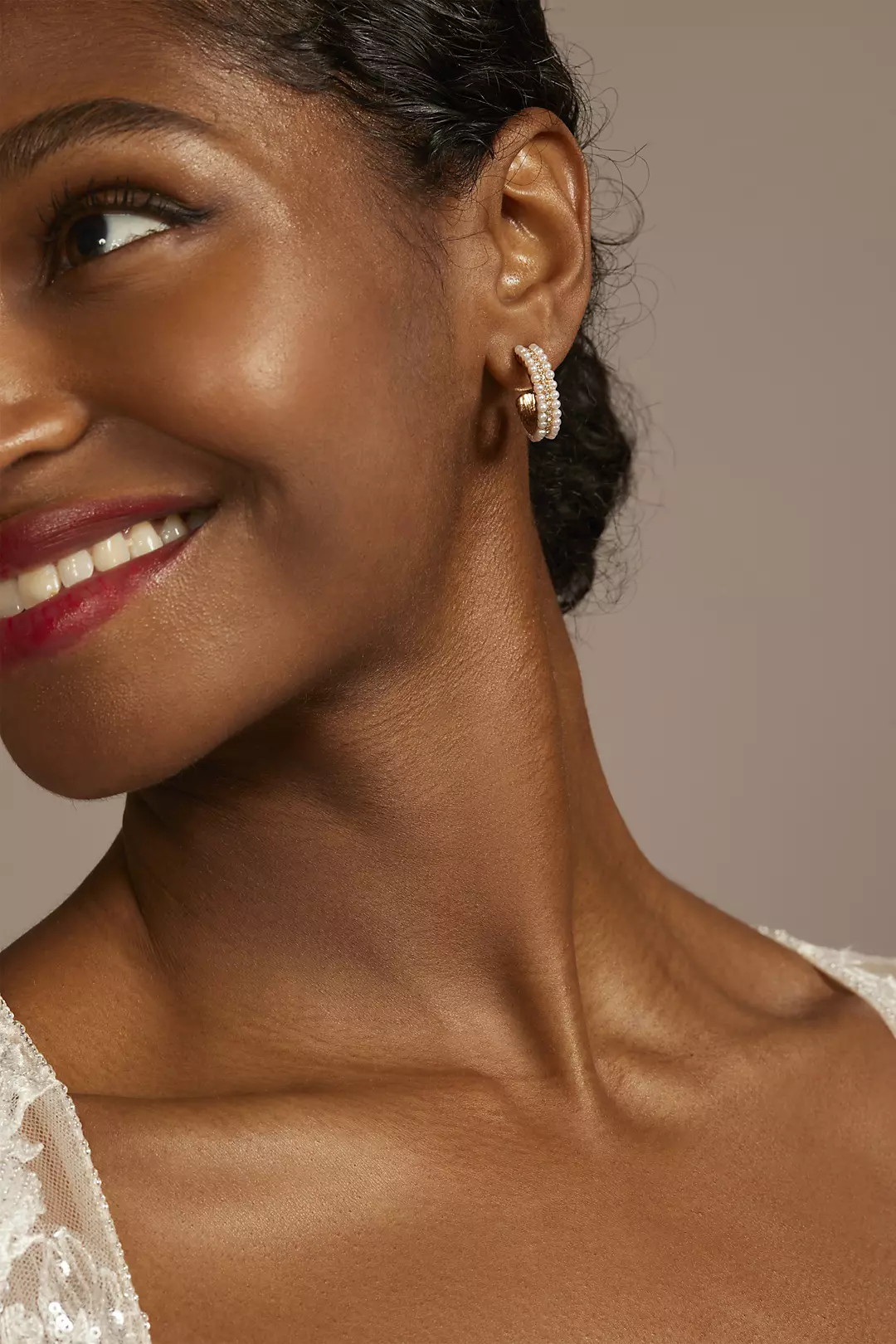 Pearl and Cubic Zirconia Hoop Earrings | David's Bridal Pearl and Cubic Zirconia Hoop Earrings | David's Bridal