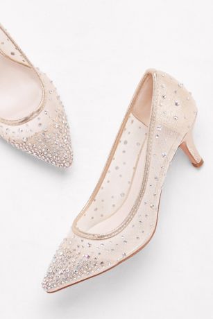 Crystal-Studded Mesh Pointed-Toe Pumps | David's Bridal