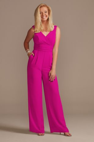V-Neck Tie Waist Chiffon Bridesmaid Jumpsuit | David's Bridal