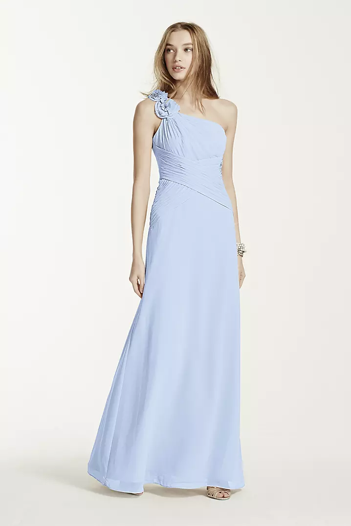 Floral Detailed One Shoulder Chiffon Dress | David's Bridal Floral Detailed One Shoulder Chiffon Dress | David's Bridal